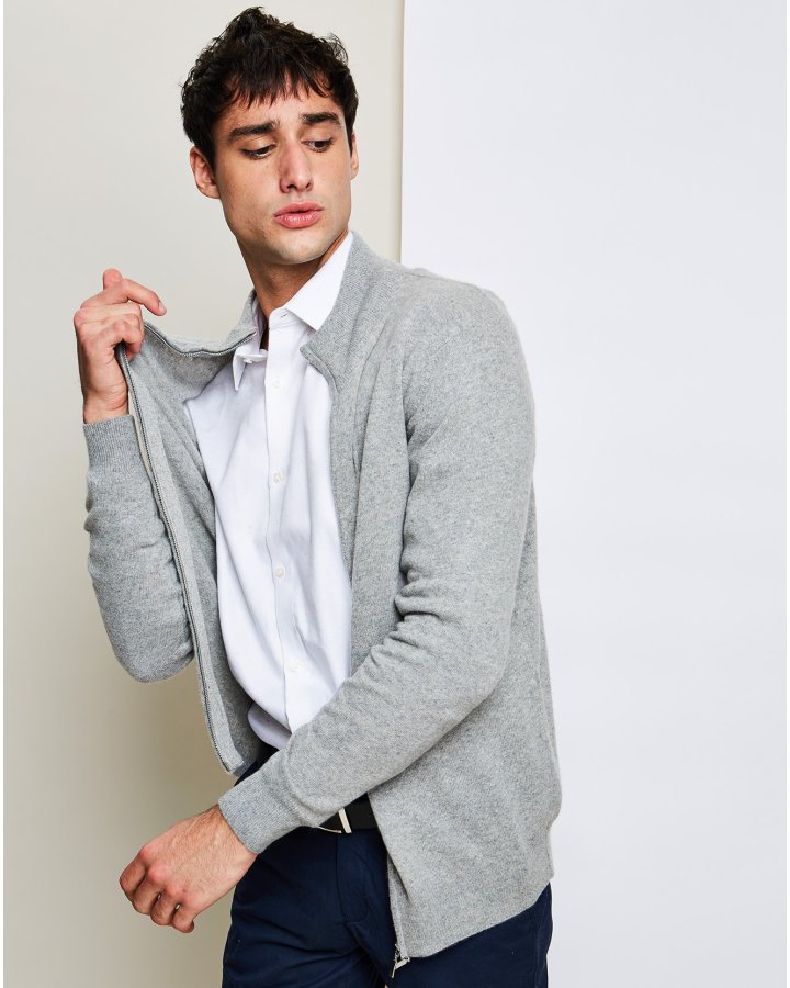 Pull gilet zip 2 fils Gris clair H
